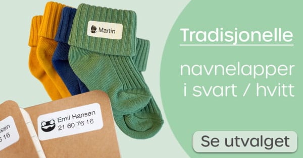 Smarte navnelapper | Løsner ikke | Enkel bestilling | Vipps betaling